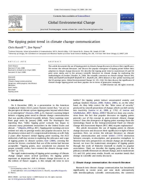 (PDF) The tipping point trend in climate change communication | Zoe ...