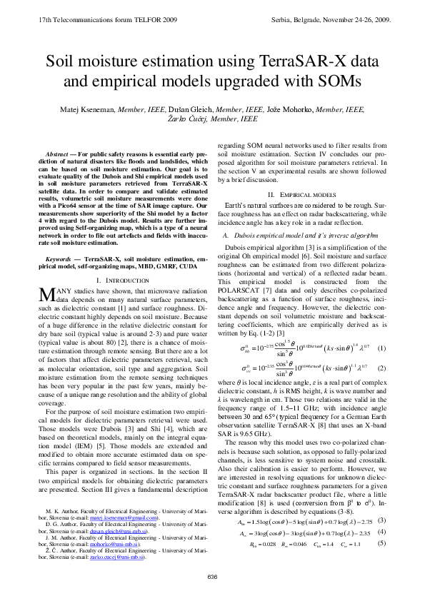 (PDF) Soil moisture estimation using TerraSAR-X data and empirical models upgraded with SOMs ...