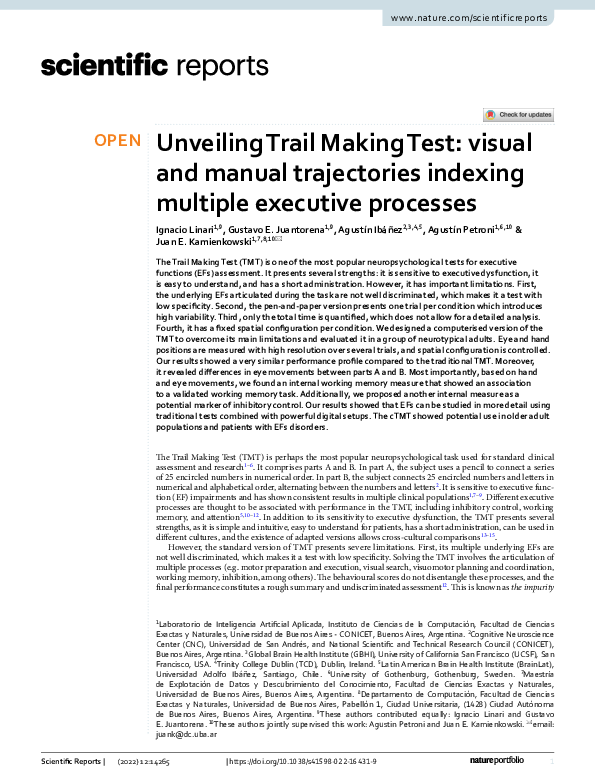 (PDF) Unveiling Trail Making Test: visual and manual trajectories ...