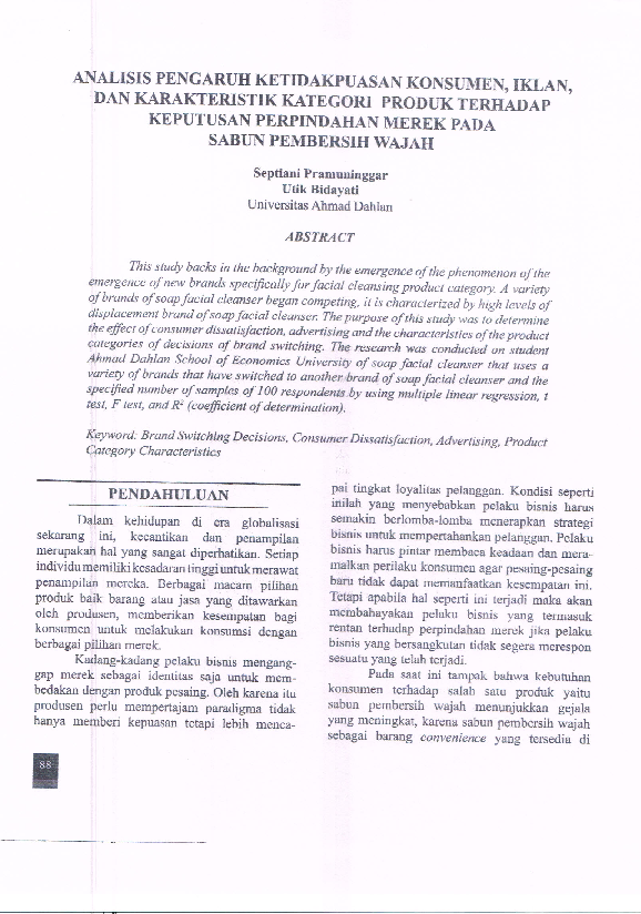 (PDF) Analisis Pengaruh Ketidakpuasan Konsumen, Iklan, Dan Karakteristik Kategori Produk ...