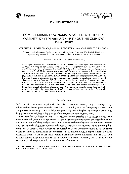 (PDF) Computerised diagnosis in acute psychiatry: Validity of CIDI-Auto ...