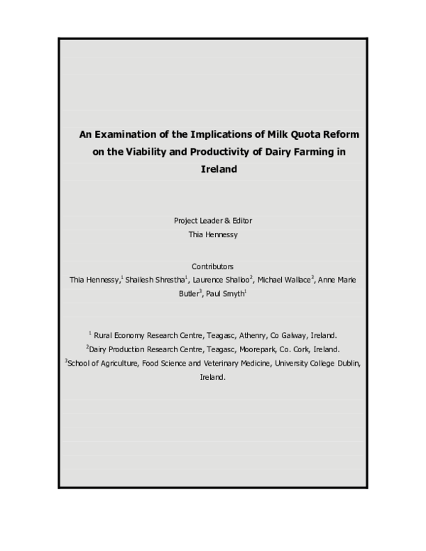 (PDF) An Examination of the Implications of Milk Quota Reform on the ...