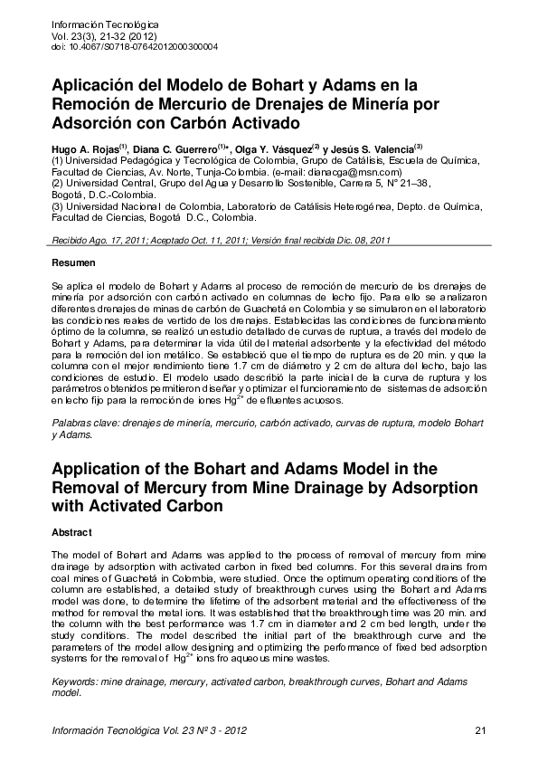 (PDF) Aplicación del Modelo de Bohart y Adams en la Remoción de ...
