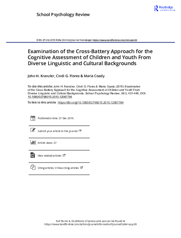 Examination of the Cross-Battery Approach for the Cognitive Assessment ...