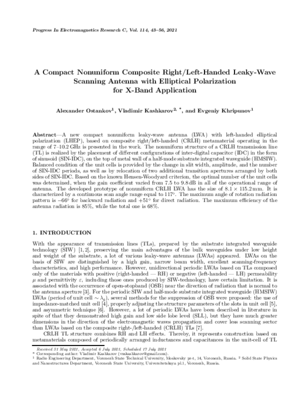 (PDF) A Compact Non-Uniform Composite Right/Left-Handed Leaky-Wave Scanning Antenna with ...