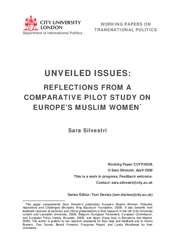 (PDF) Unveiled Issues: Reflections from a Comparative Pilot Study on Europe's Muslim Women