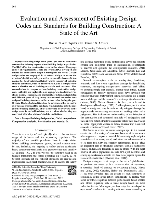 (PDF) Evaluation and Assessment of Existing Design Codes and Standards ...