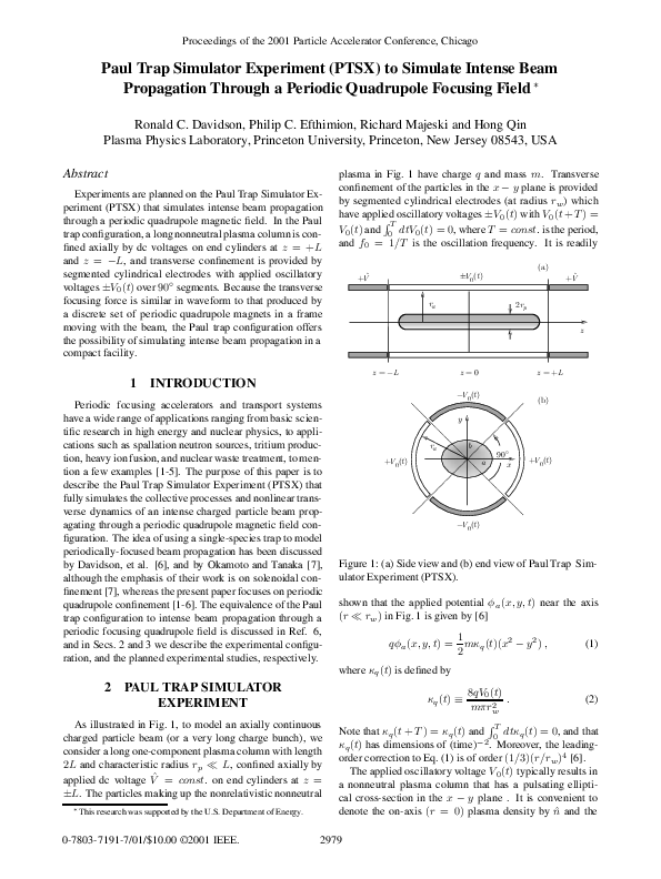 (PDF) Paul Trap Simulator Experiment (PTSX) to simulate intense beam ...