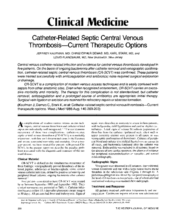 (PDF) Catheter-related septic central venous thrombosis--current ...
