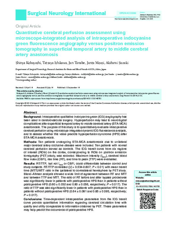 (PDF) Quantitative cerebral perfusion assessment using microscope-integrated analysis of ...