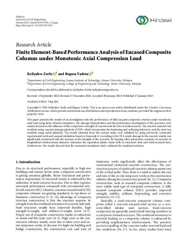 Pdf Finite Element Based Performance Analysis Of Encased Composite Columns Under Monotonic
