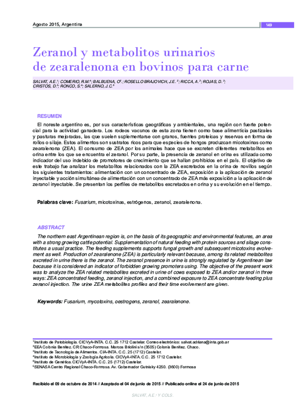 (PDF) Zeranol y Metabolitos Urinarios De Zearalenona en Bovinos Para Carne