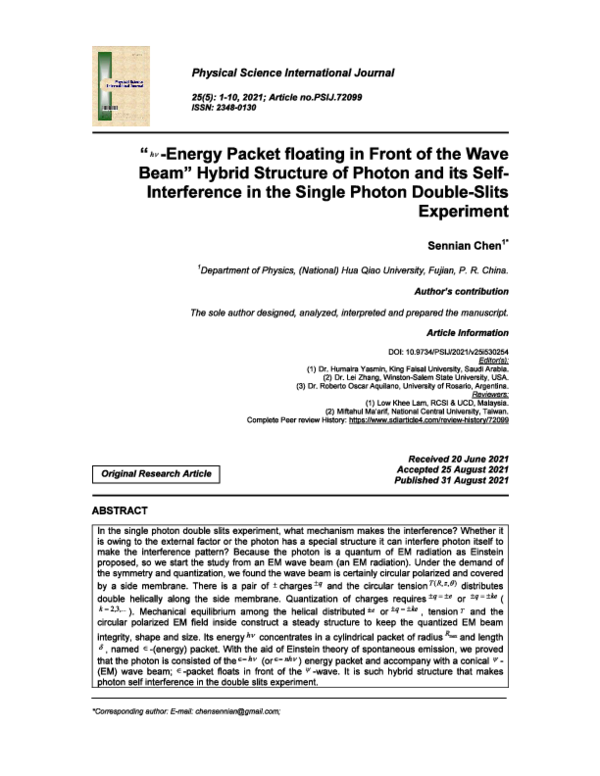 (PDF) “hv -Energy Packet Floating in Front of the Wave Beam” Hybrid Structure of Photon and its ...