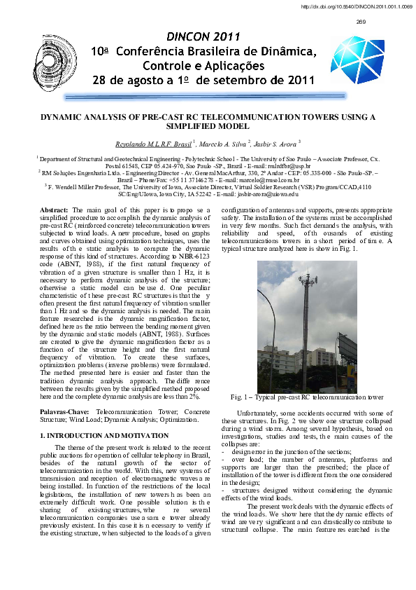 (PDF) Dynamic Analysis of Pre-Cast RC Telecommunication Towers Using a ...