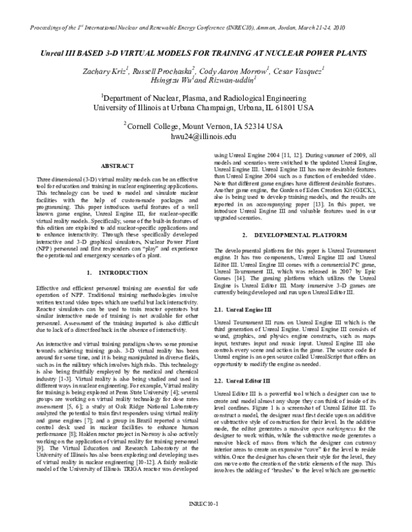 (PDF) Unreal III based 3-D virtual models for training at Nuclear Power ...