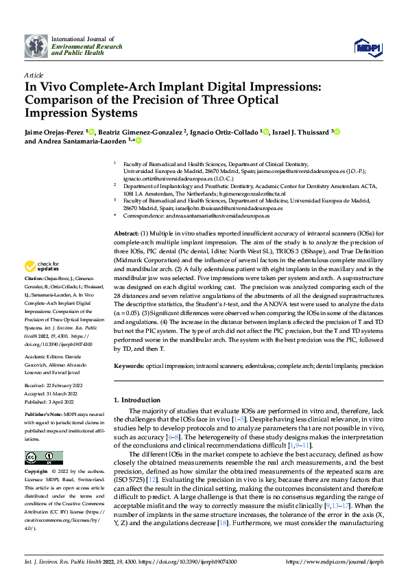 (PDF) In Vivo Complete-Arch Implant Digital Impressions: Comparison of ...