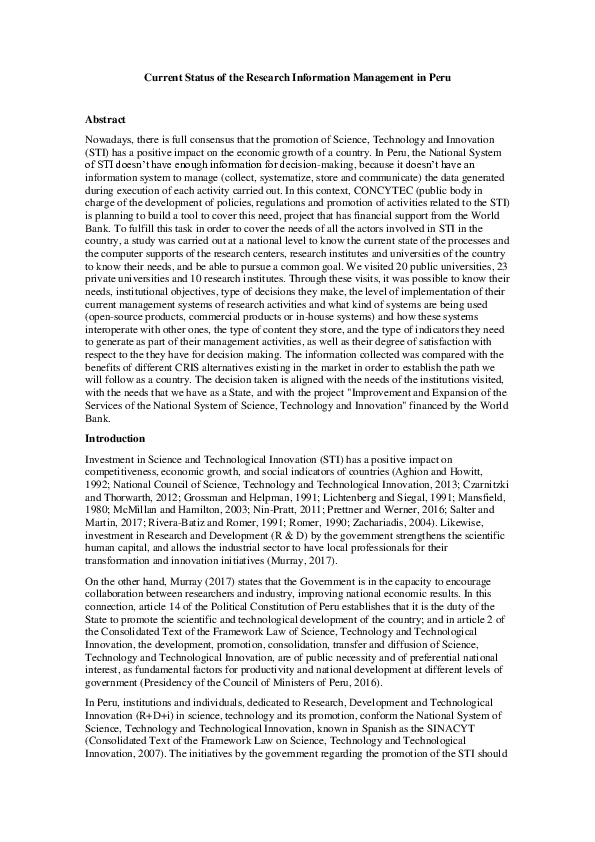 (PDF) Current Status of Research Information Management in Peru