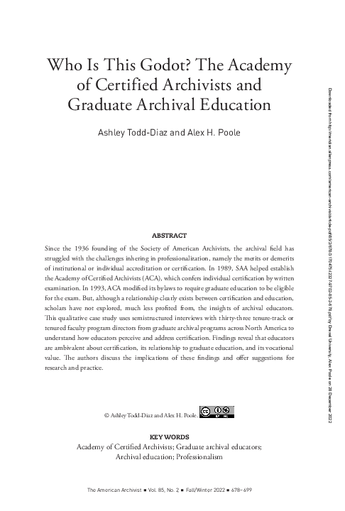 (PDF) Who Is This Godot? The Academy of Certified Archivists and ...