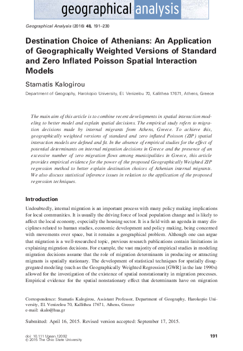 (PDF) Destination Choice of Athenians: An Application of Geographically Weighted Versions of ...