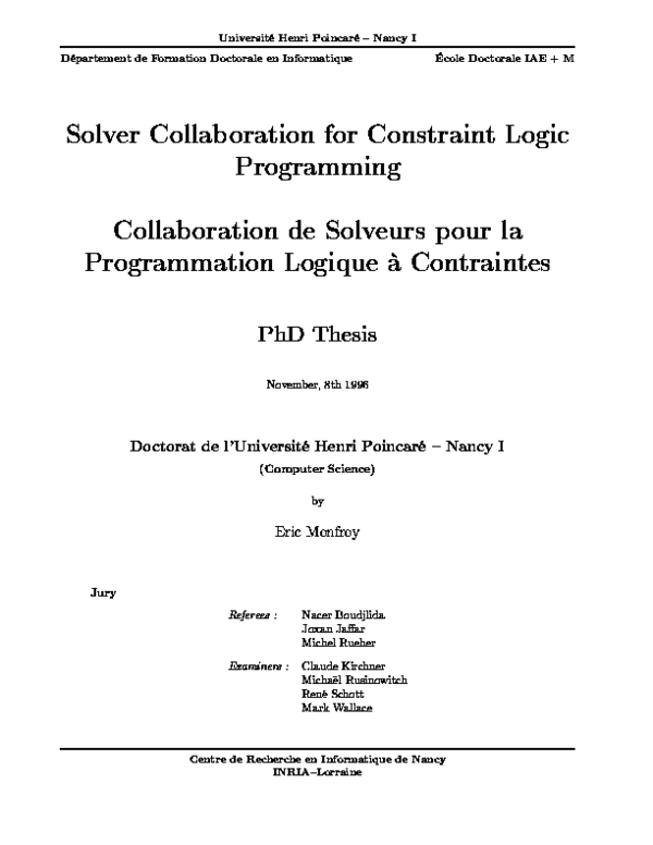 (PDF) Solver collaboration for constraint logic programming