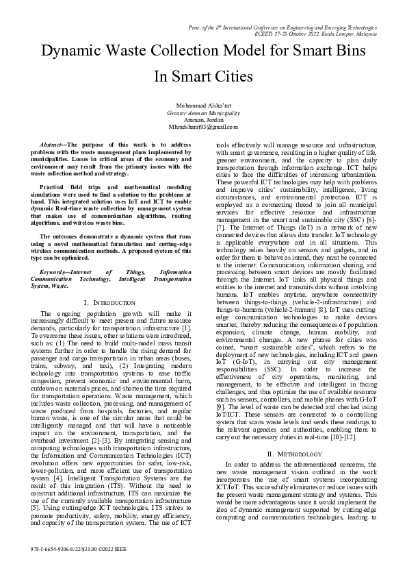 (PDF) Dynamic Waste Collection Model for Smart Bins In Smart Cities