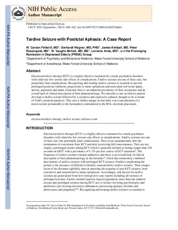 (PDF) Tardive Seizure With Postictal Aphasia