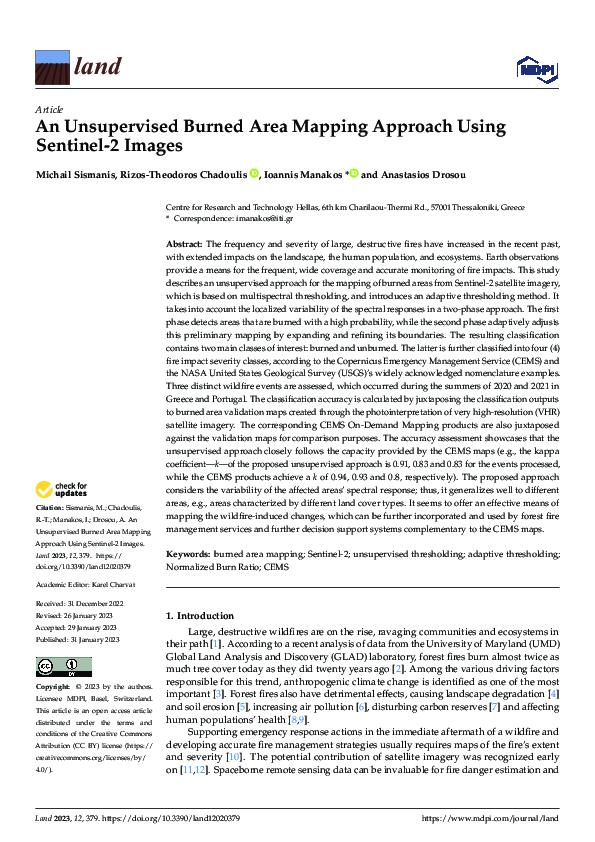 Pdf An Unsupervised Burned Area Mapping Approach Using Sentinel 2 Images