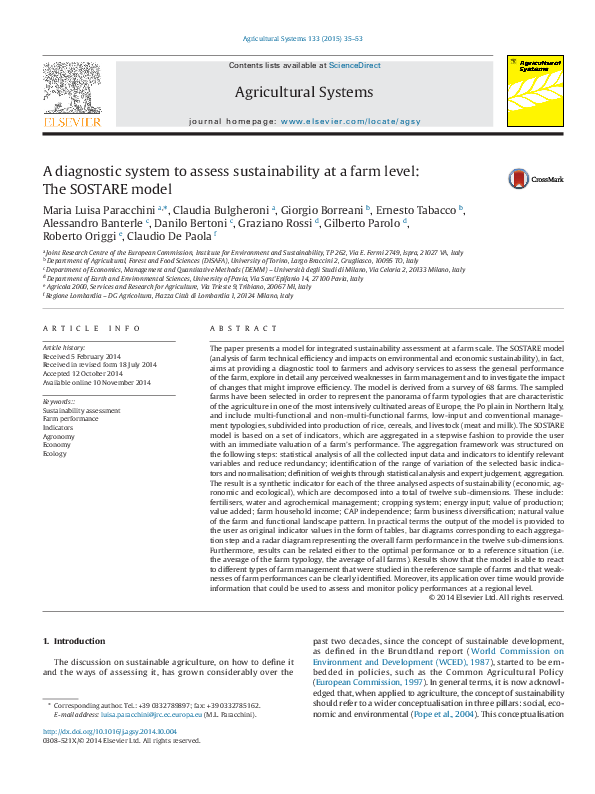 (PDF) A diagnostic system to assess sustainability at a farm level: The ...