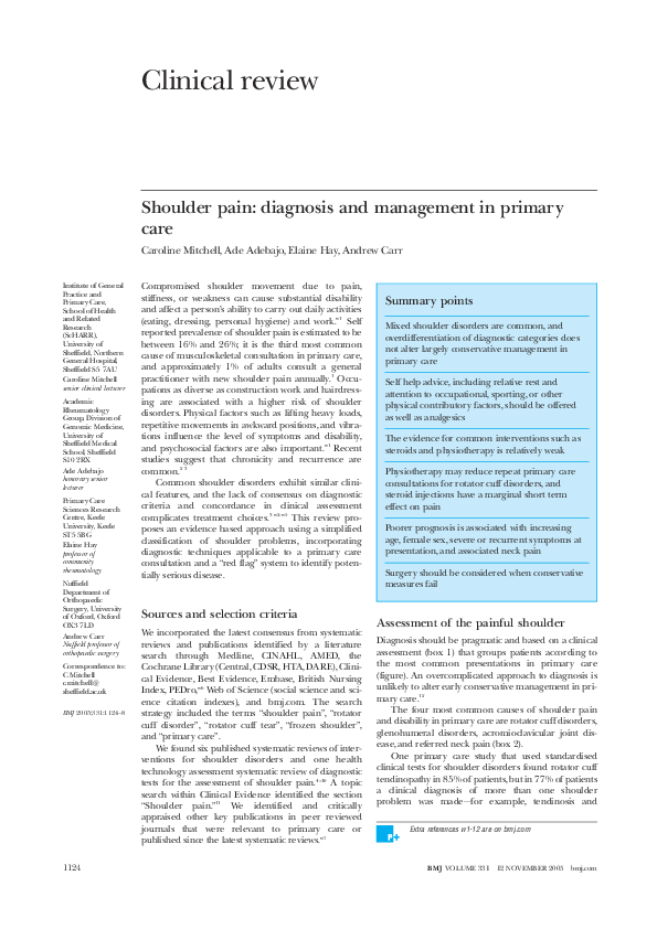 (PDF) Shoulder pain: diagnosis and management in primary care