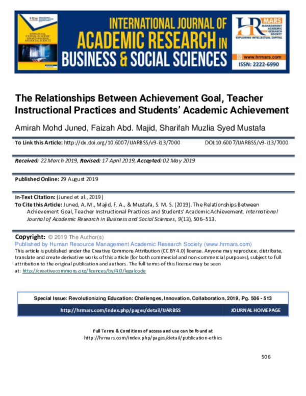 (PDF) The Relationships Between Achievement Goal, Teacher Instructional ...