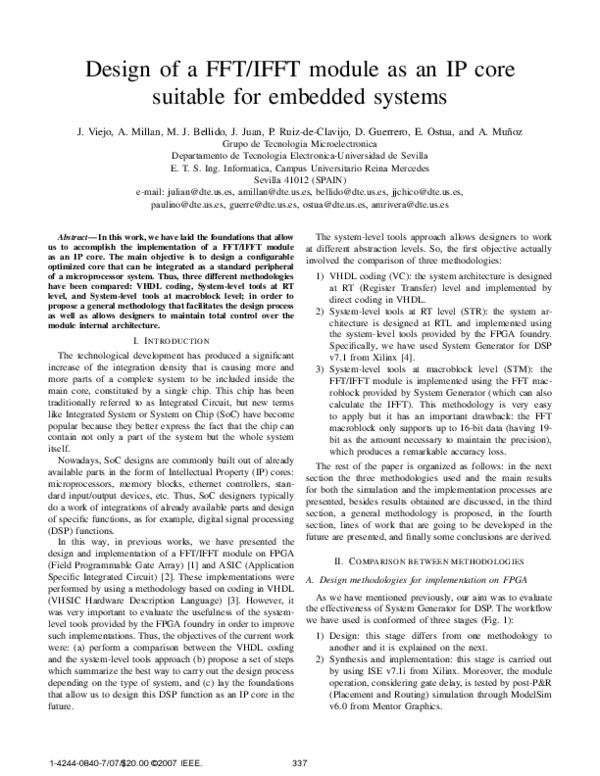 (PDF) Design of a FFT/IFFT module as an IP core suitable for embedded systems | Manuel J ...