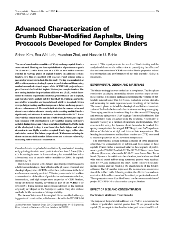 (PDF) Advanced Characterization of Crumb Rubber-Modified Asphalts ...