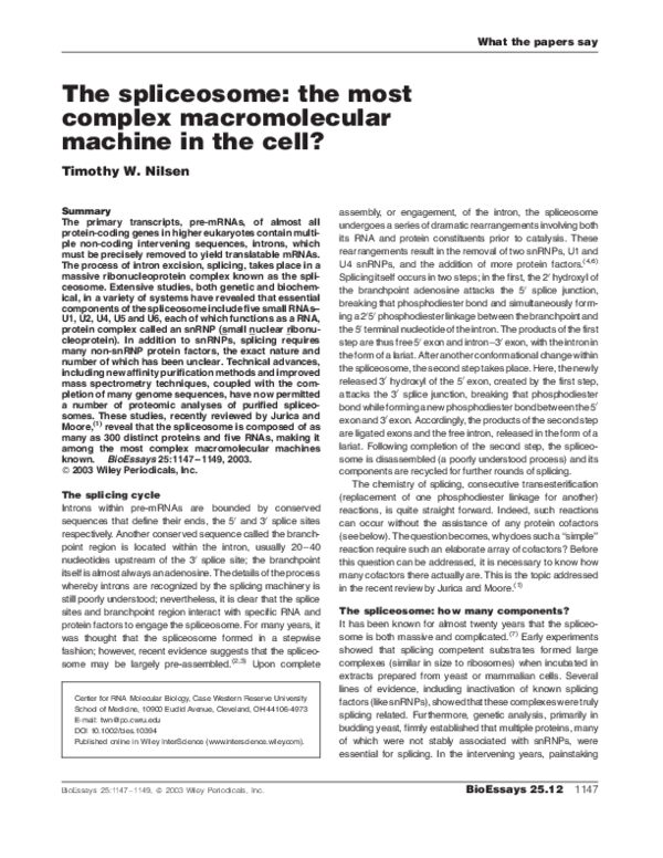 (PDF) The spliceosome: the most complex macromolecular machine in the cell?