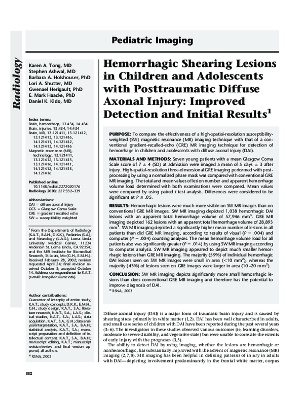 (PDF) Hemorrhagic Shearing Lesions in Children and Adolescents with ...
