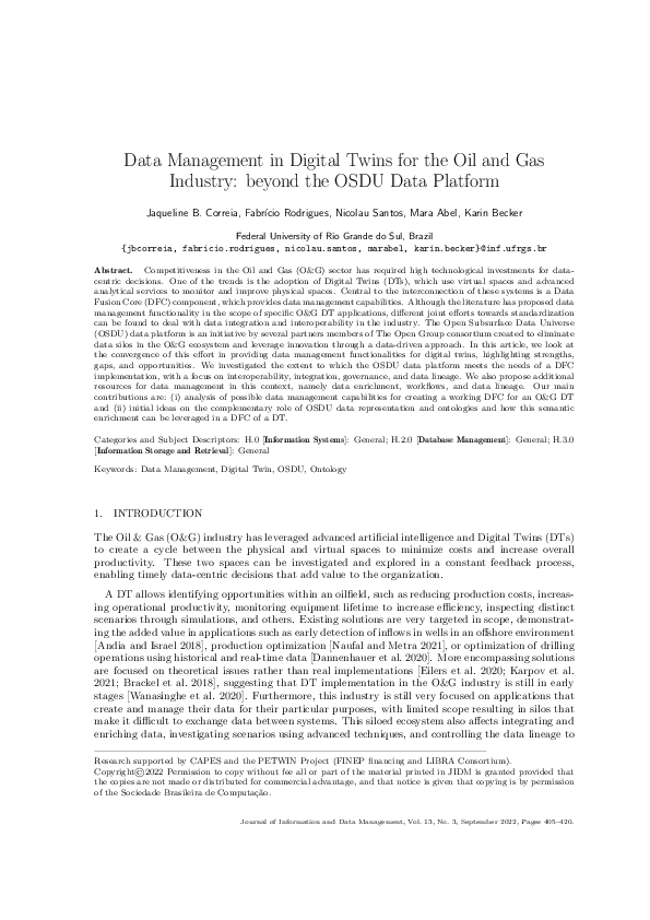 (PDF) Data Management in Digital Twins for the Oil and Gas Industry ...