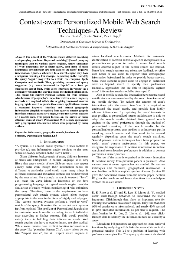(PDF) Context-aware Personalized Mobile Web Search Techniques-A Review (PDF) Context-aware Personalized Mobile Web Search Techniques-A Review