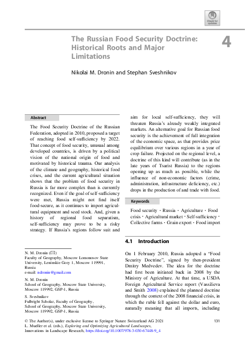 (PDF) The Russian Food Security Doctrine: Historical Roots and Major ...