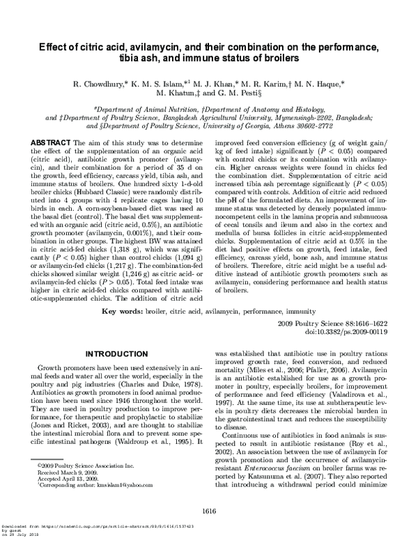 (PDF) Effect of citric acid, avilamycin, and their combination on the ...