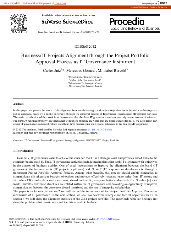 (PDF) Business/IT Projects Alignment through the Project Portfolio Approval Process as IT ...