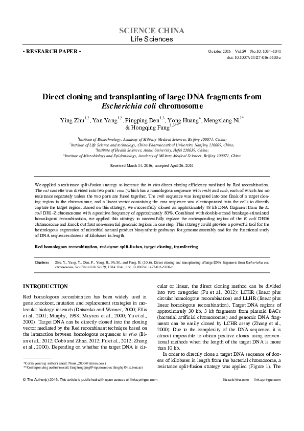 (PDF) Direct Cloning and Transplanting of Large DNA Fragments from ...
