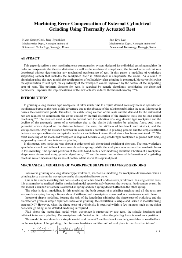 Pdf Machining Error Compensation Of External Cylindrical Grinding Using Thermally Actuated Rest