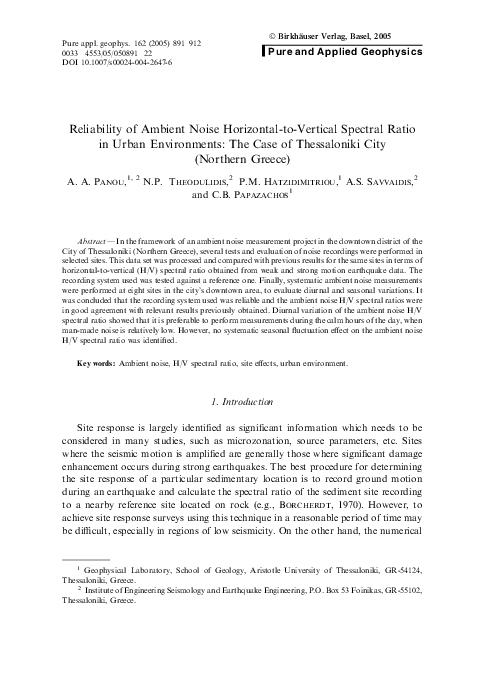 Pdf Reliability Of Ambient Noise Horizontal To Vertical Spectral Ratio In Urban Environments