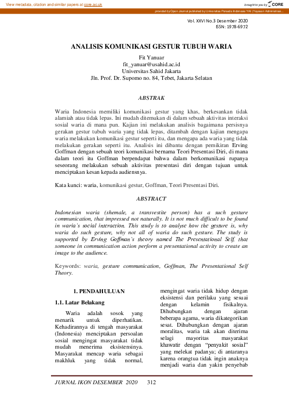 (PDF) Analisis Komunikasi Gestur Tubuh Waria