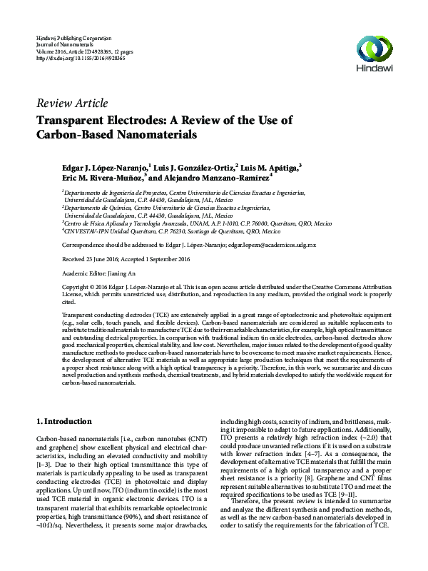 (PDF) Transparent Electrodes: A Review of the Use of Carbon-Based ...