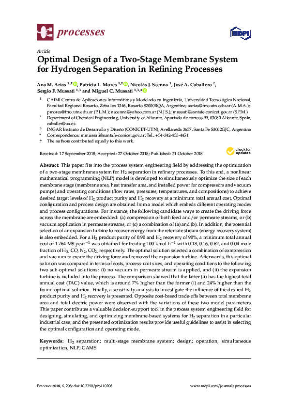 (PDF) Optimal Design of a Two-Stage Membrane System for Hydrogen ...