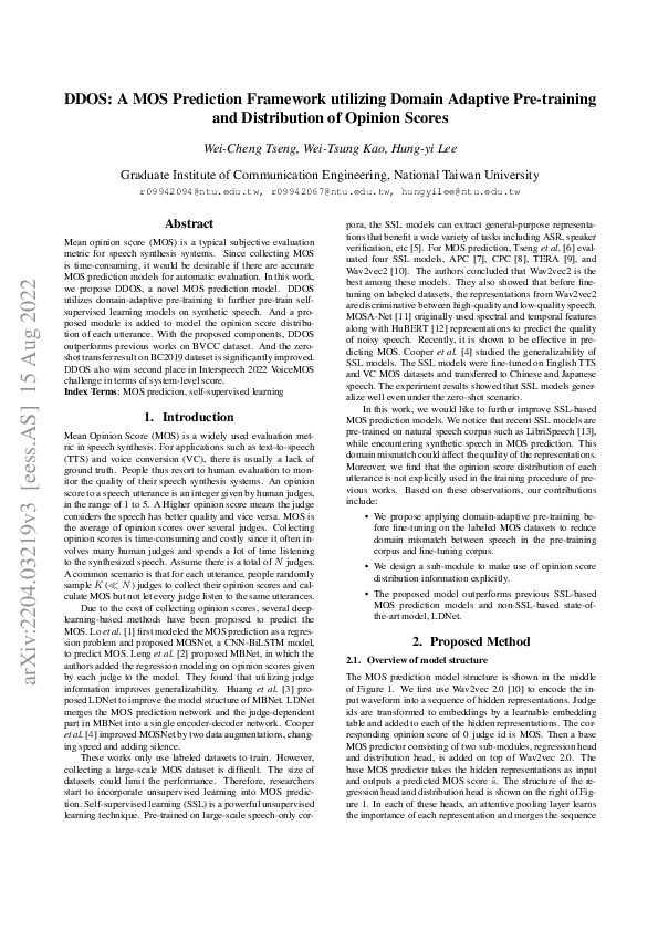 (PDF) DDOS: A MOS Prediction Framework utilizing Domain Adaptive Pre-training and Distribution ...