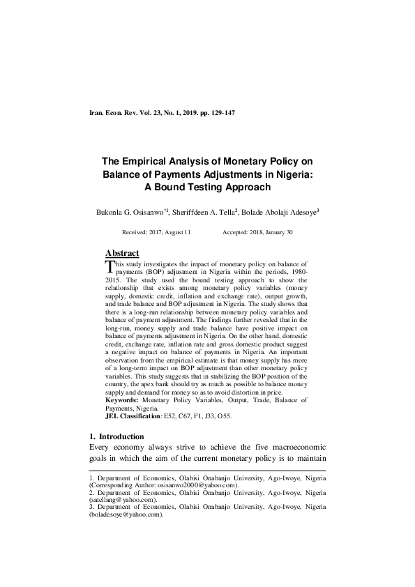 (PDF) The Empirical Analysis of Monetary Policy on Balance of Payments ...