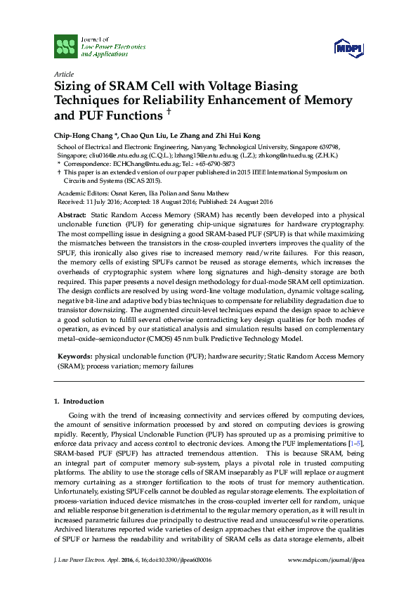 (PDF) Sizing of SRAM Cell with Voltage Biasing Techniques for Reliability Enhancement of Memory ...