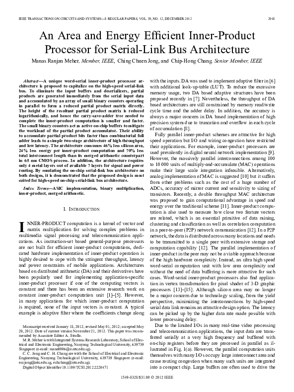 (PDF) An Area and Energy Efficient Inner-Product Processor for Serial-Link Bus Architecture