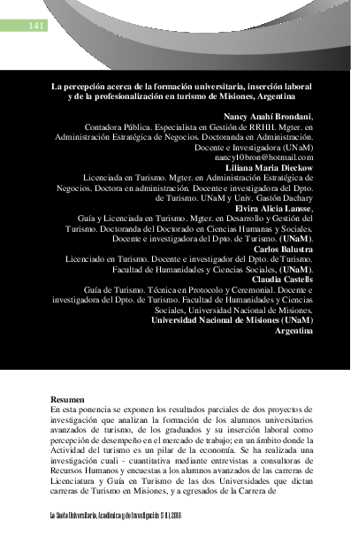 (PDF) La percepción acerca de la formación universitaria, inserción laboral y de la ...